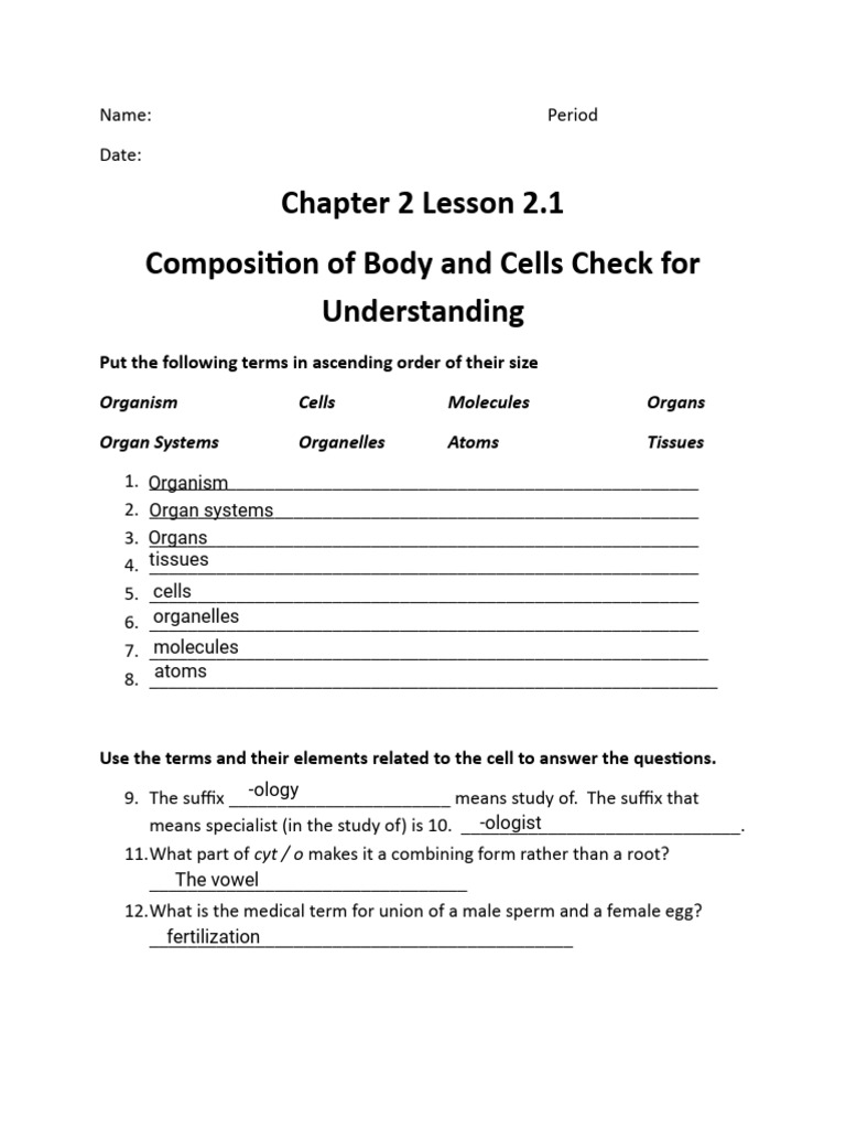 Sylas Johnson - Composition of Body and Cells Definitions Check For ...