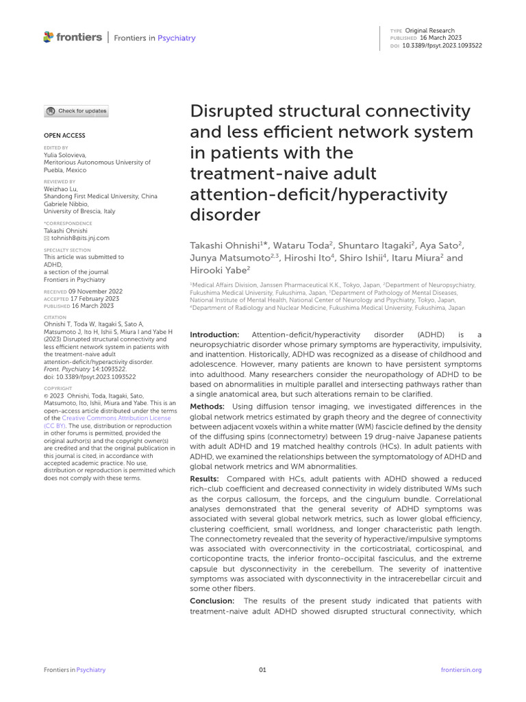 Disrupted Structural Connectivity and Less Eficient Network System in ...