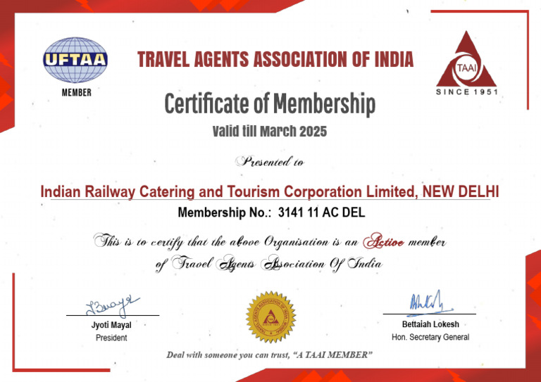 TAAI Membership Certificate 2025 | PDF