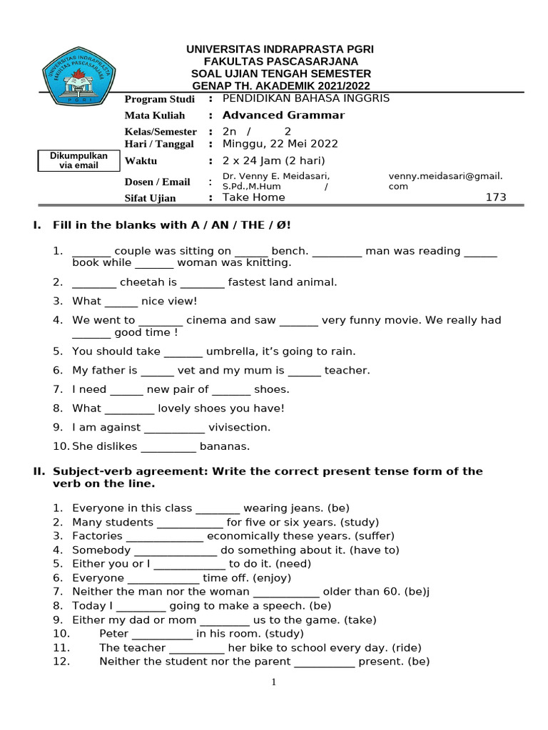 Advanced Grammar (Dr. Venny) Inggris 2 N OKE | PDF