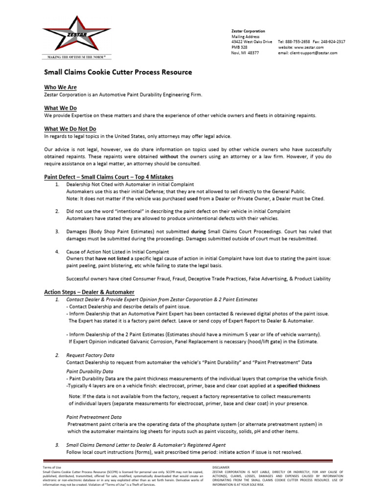 Small Claims Cookie Cutter Process Resource | PDF | Paint | Car Dealership