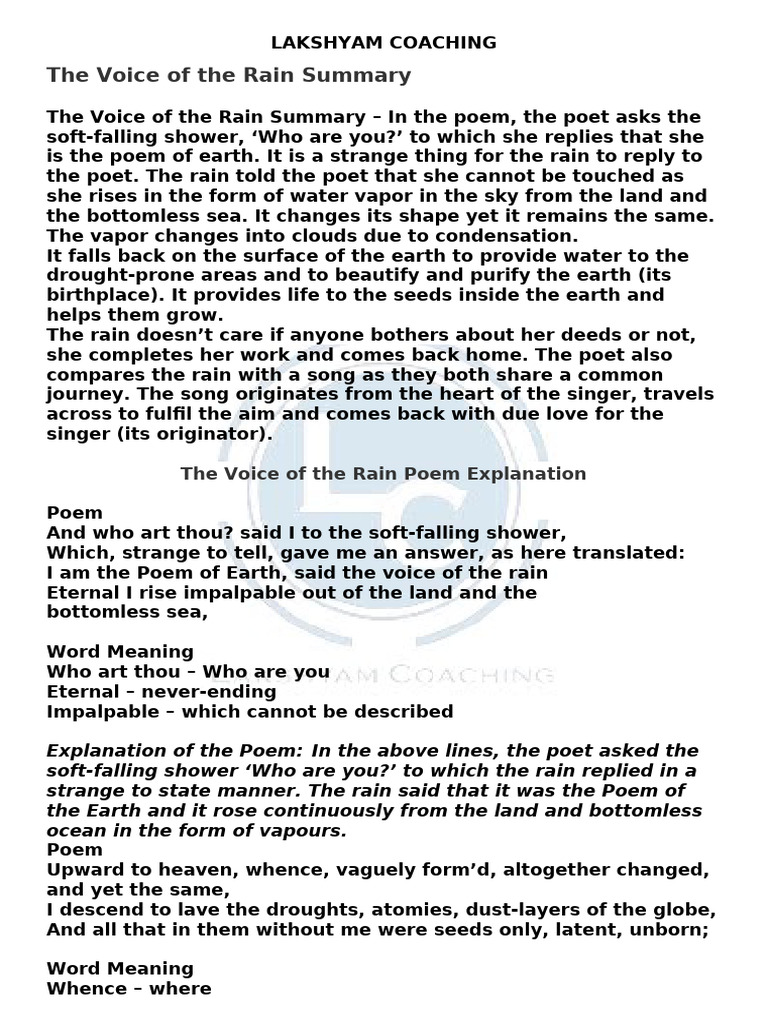Voice of The Rain Explanation | PDF | Rain | Water