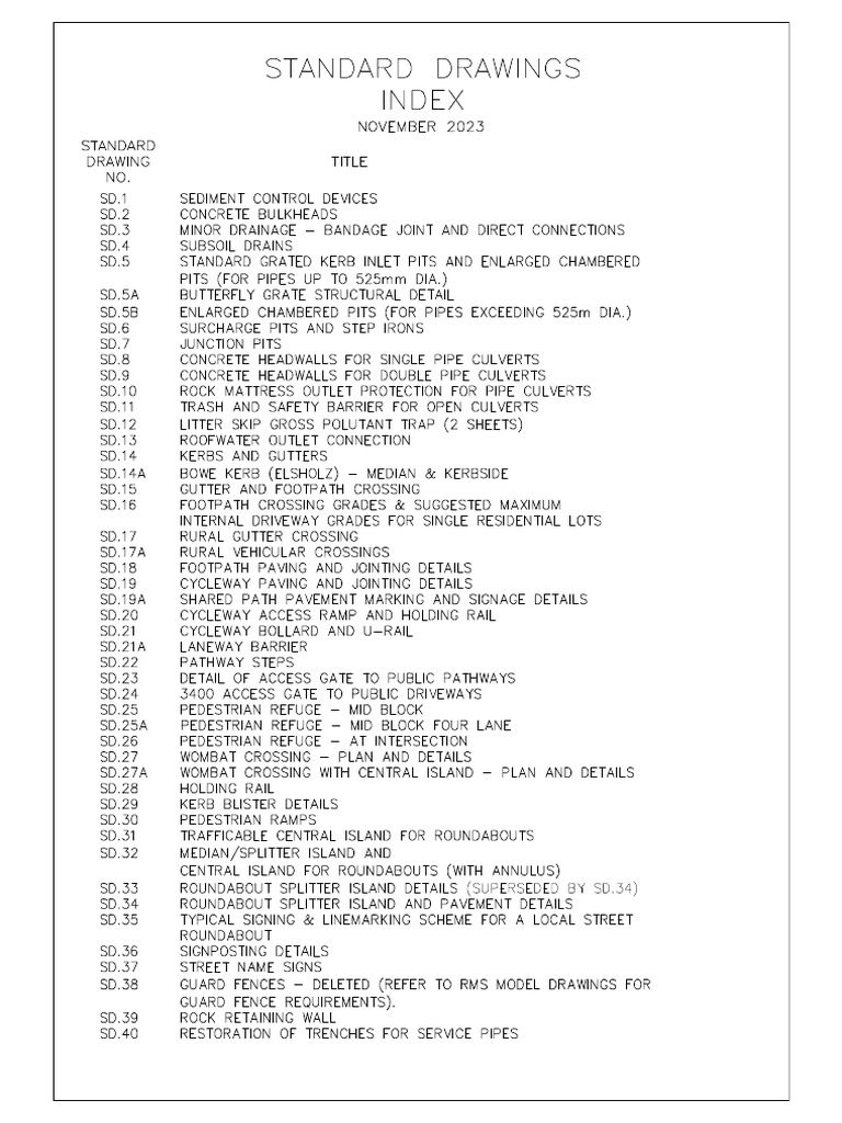 Complete Set of Standard Drawings SD.1 To SD.54 | PDF | Road | Trees