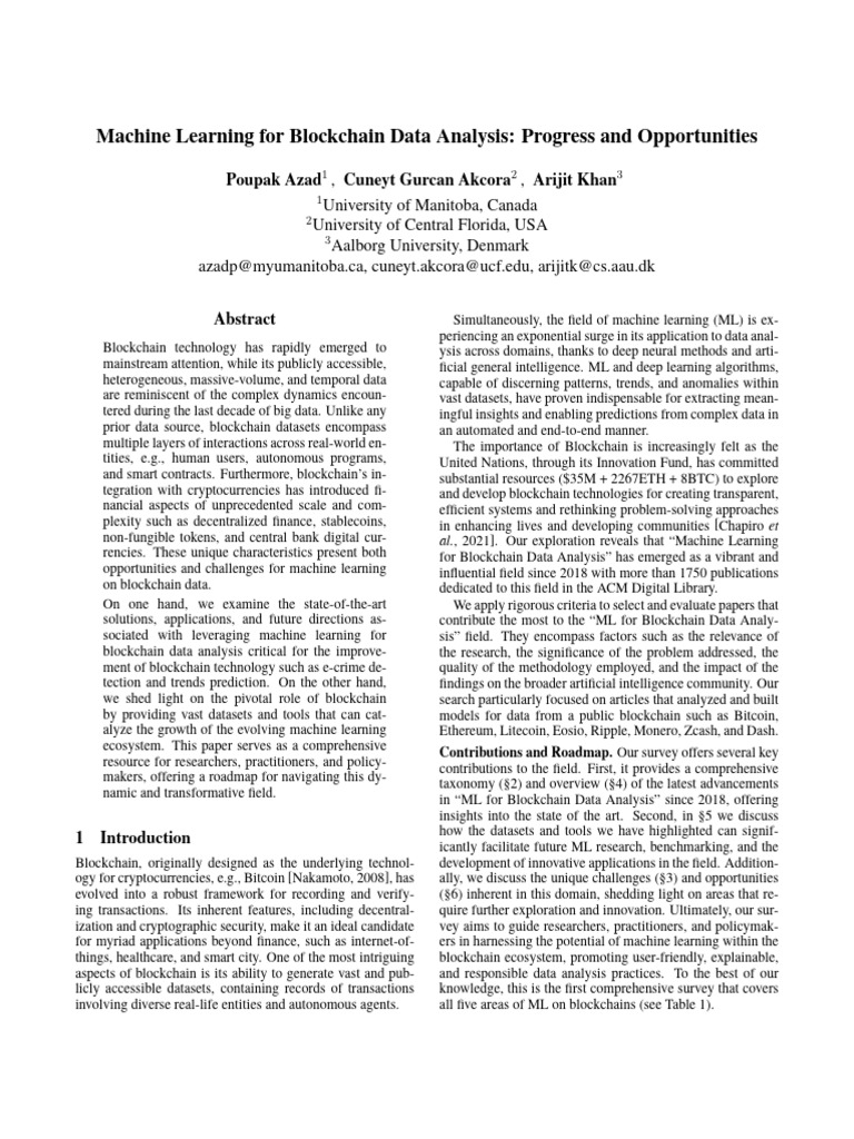 Machine Learning in Blockchain Analysis | PDF | Machine Learning | Deep ...