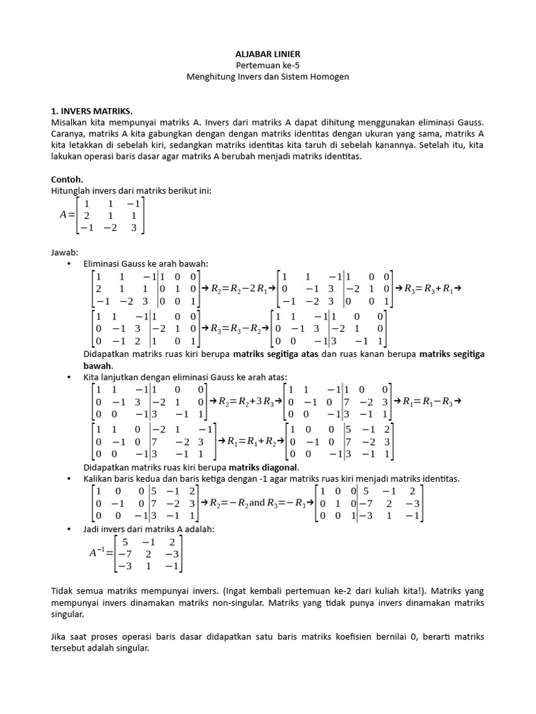Invers Matriks dan Sistem Homogen | PDF | System Of Linear Equations ...