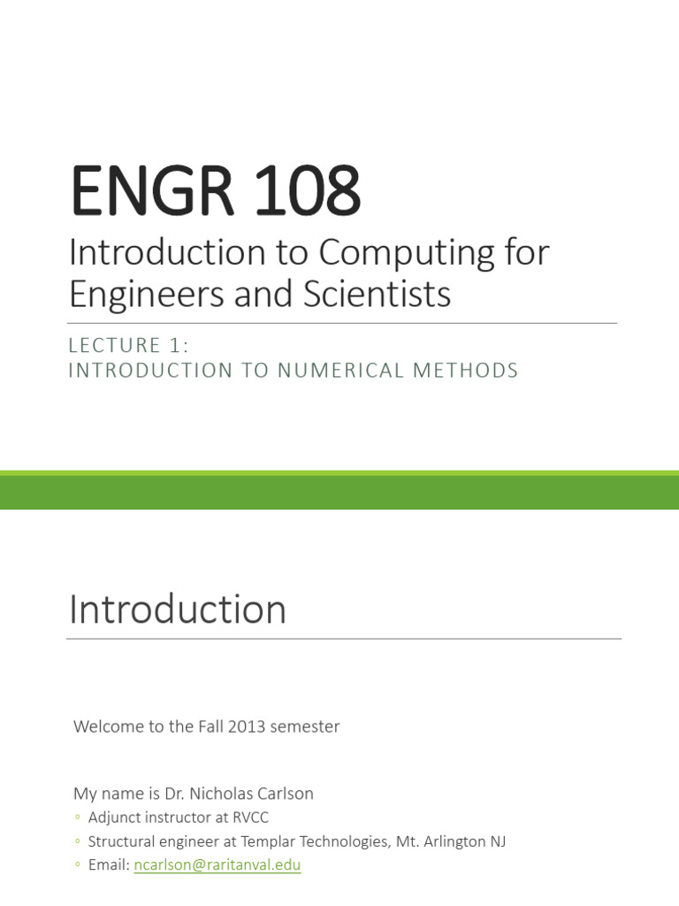 F13 Lecture 1 Intro To Numerical Methods | PDF | Matlab | Simulation