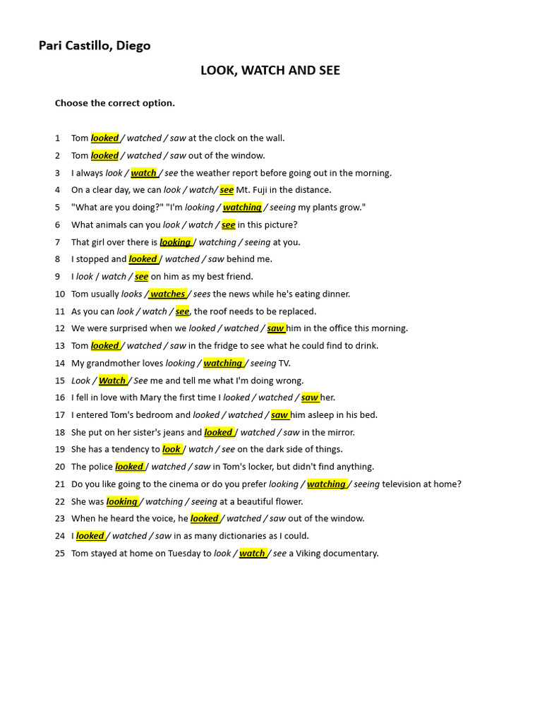 Look-Watch-See Homework | PDF | Language Arts & Discipline | Mystery ...