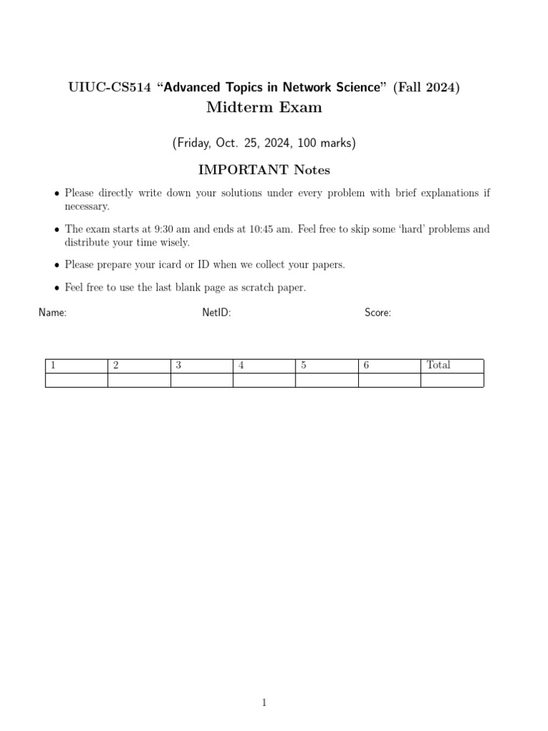 CS514 2024fall Midterm | PDF | Matrix (Mathematics) | Vertex (Graph Theory)