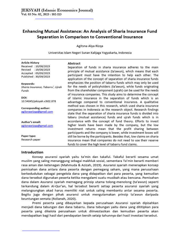 Enhancing Mutual Assistance - An Analysis of Sharia Insurance Fund ...