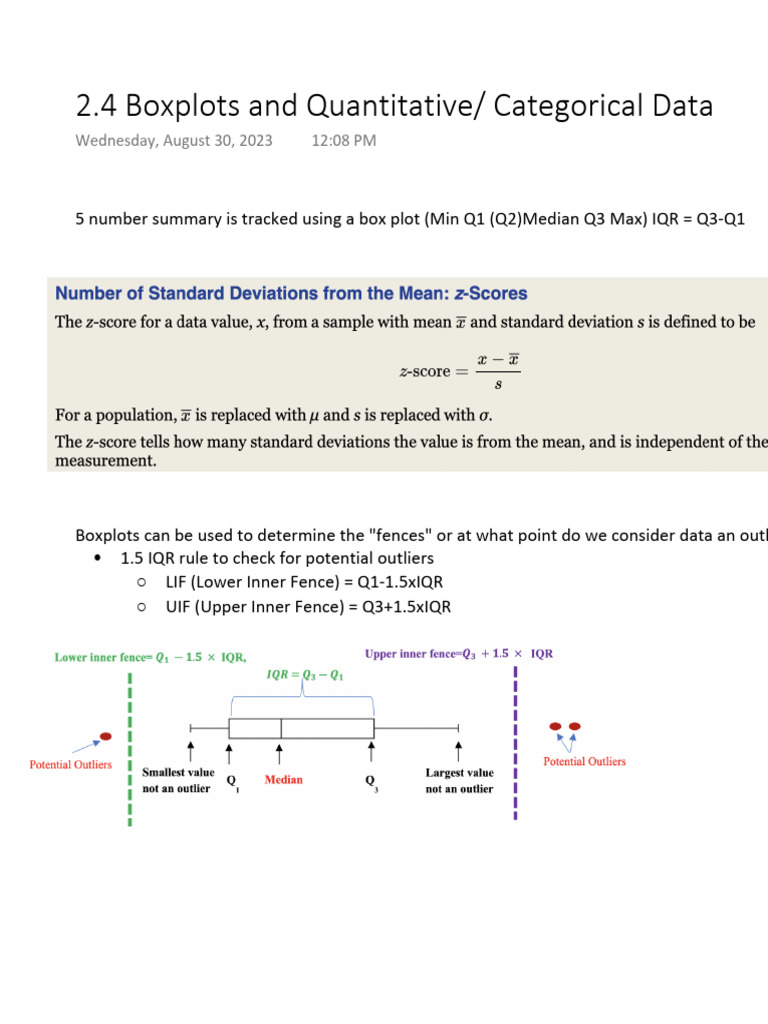 Boxplots: 5 Number Summary & Outliers | PDF | Computers