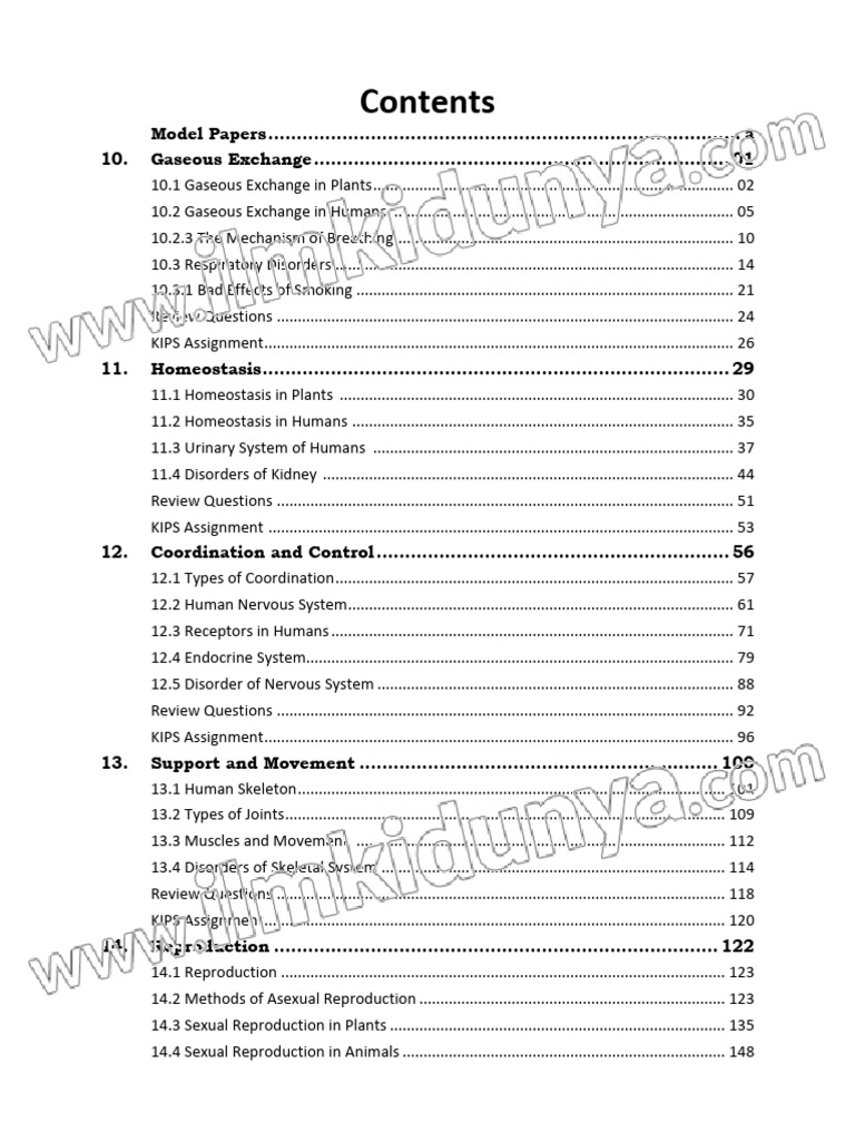 10th Class Biology Notes 2024 Table of Content | PDF | Reproduction ...