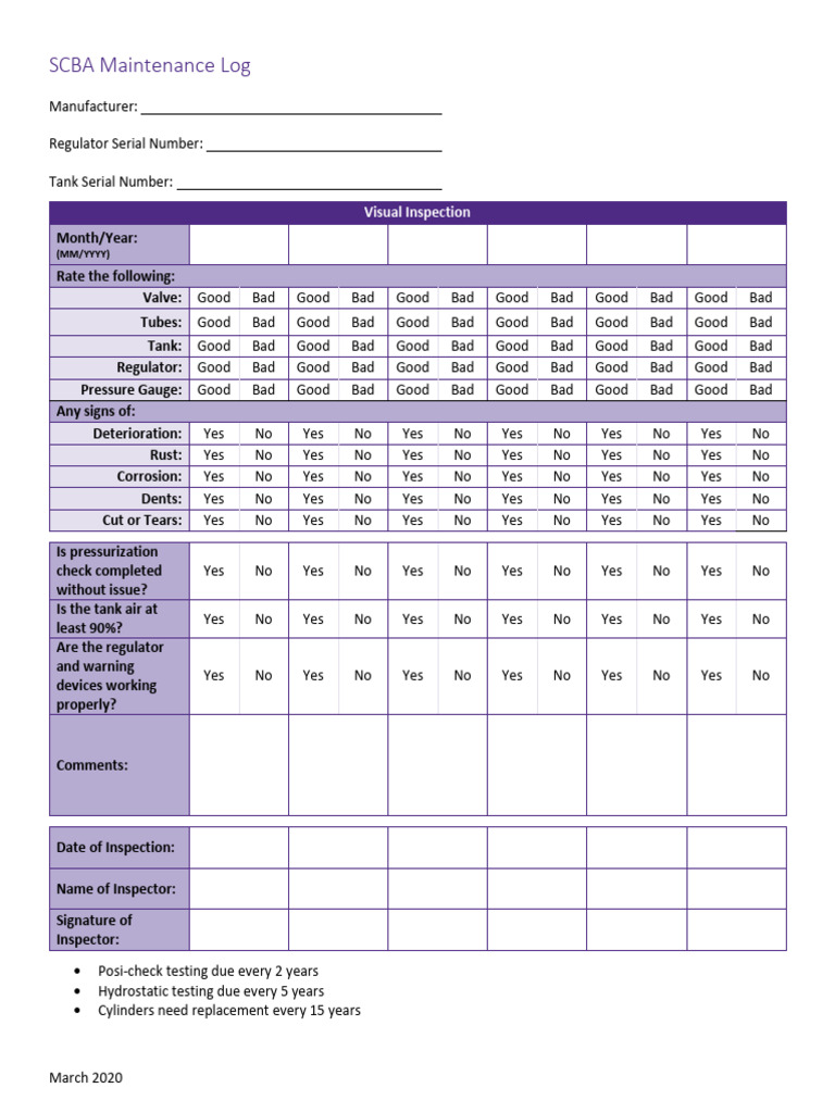 Scba Maintenance Log | PDF