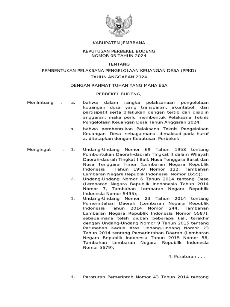 SK No. 05 Pengelolaan Keuangan Desa Tahun 2024 | PDF