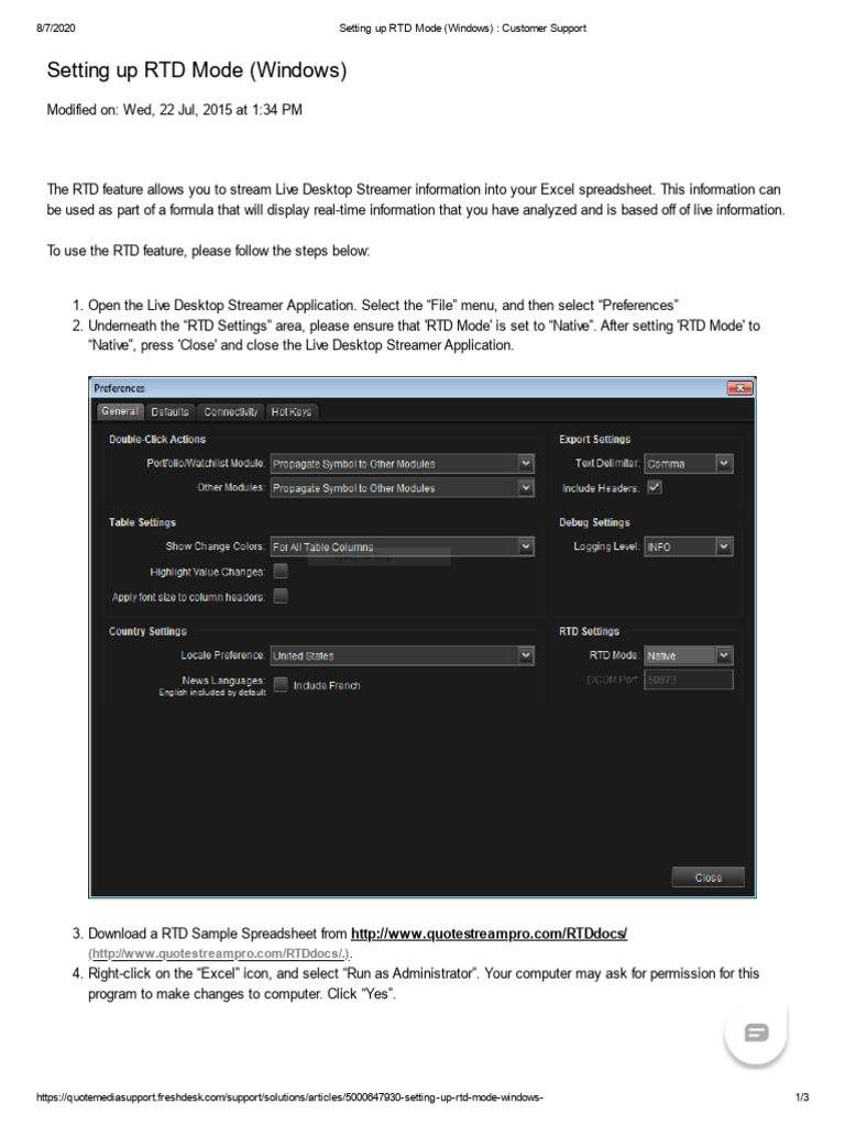 Setting Up RTD Mode (Windows) - Customer Support | PDF | Microsoft Excel | Microsoft Windows