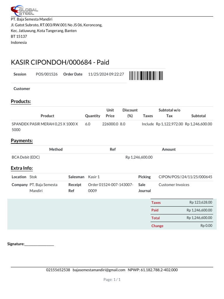 KASIR CIPONDOH - 000684-Order 01524-007-143007-0009 | PDF | Accounting | Business Documents