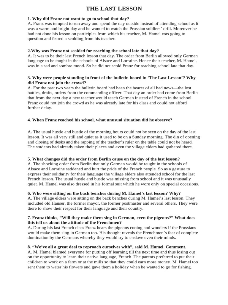 The Last Lesson | PDF