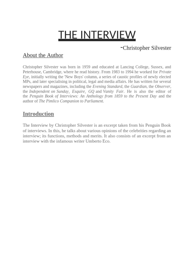 The Interview (English Core) Class 12 I.A & I.Com. | PDF | Novels ...