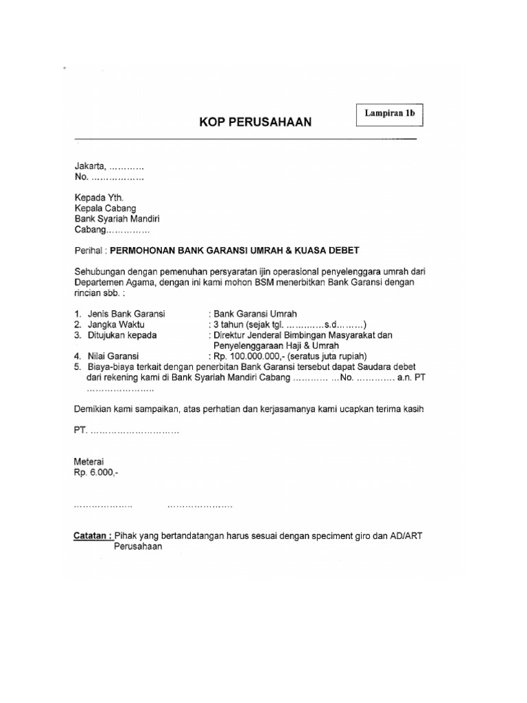 Contoh Surat Permohonan BG Umrah | PDF
