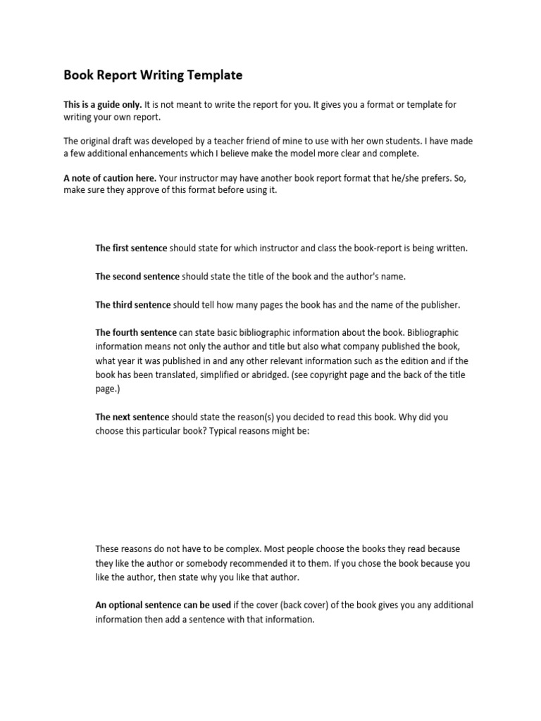 Sample Book Report Writing Template | PDF | Books