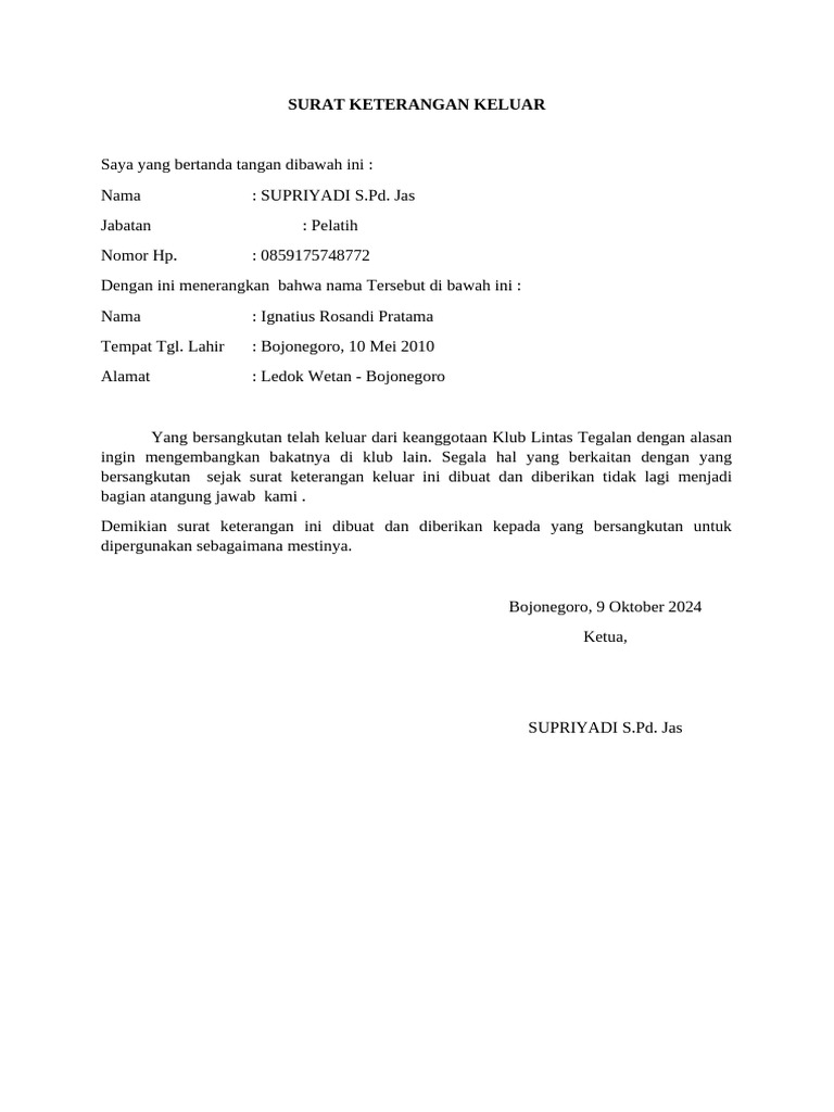 Surat Keterangan Keluar | PDF