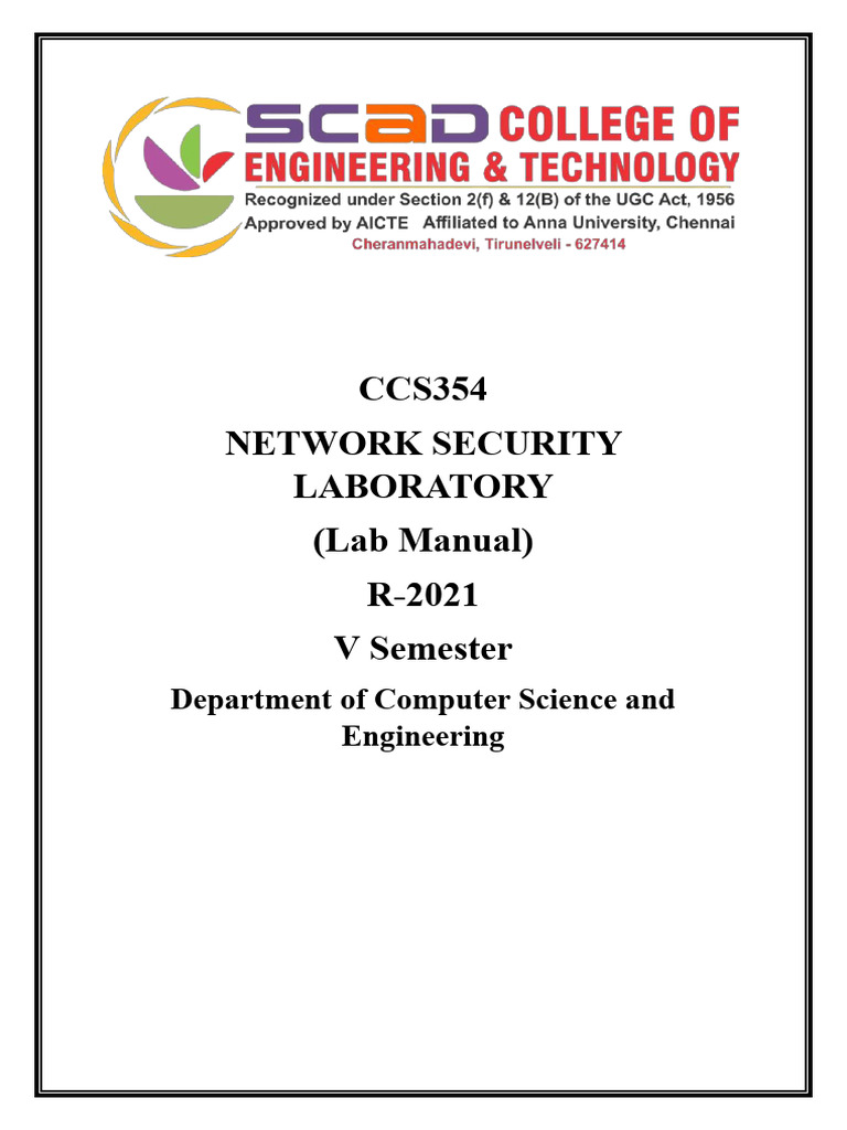 CCS354 Network Security Manual | PDF | Encryption | Public Key Cryptography