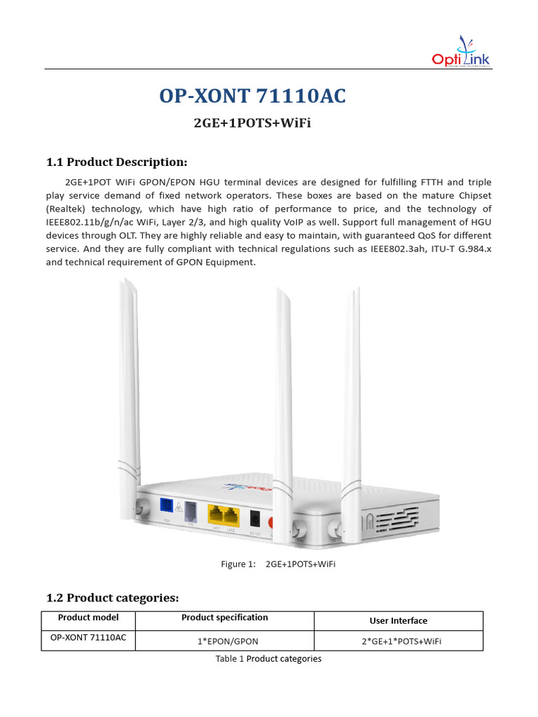 Optilink Op Xont 71110 Ac G Ont Router | PDF | Wi Fi | I Pv6