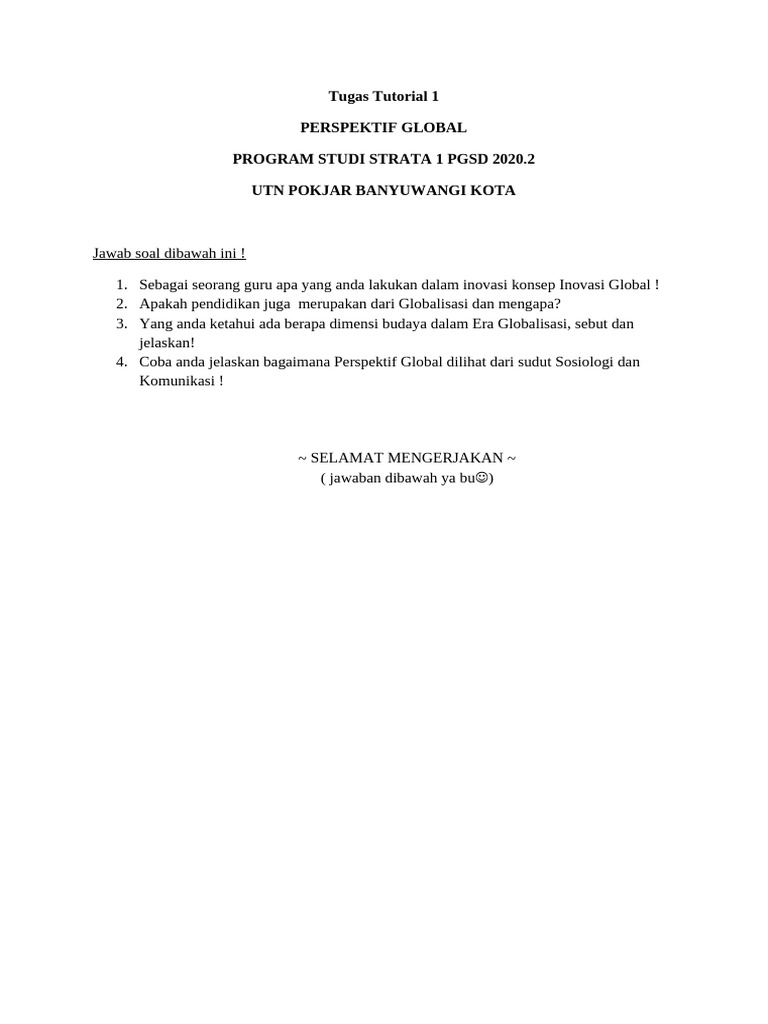 Septi Fajar Putri - 858905525 - Tugas 1 - Perspektif Global | PDF
