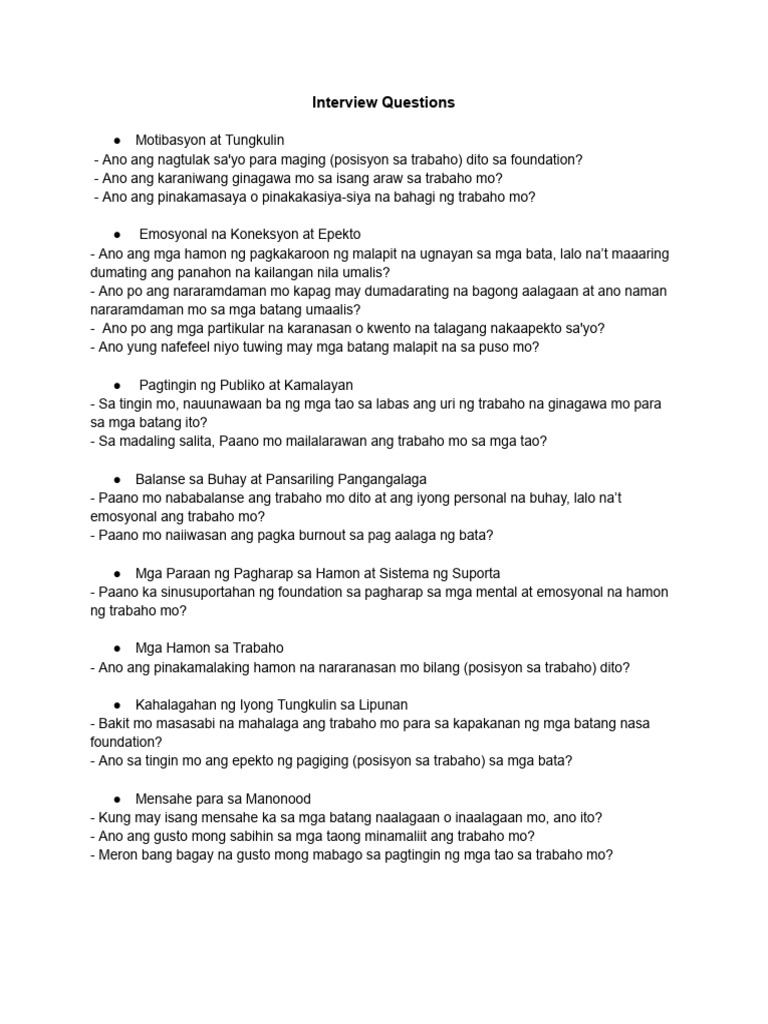 Interview Questions For Documentary | PDF