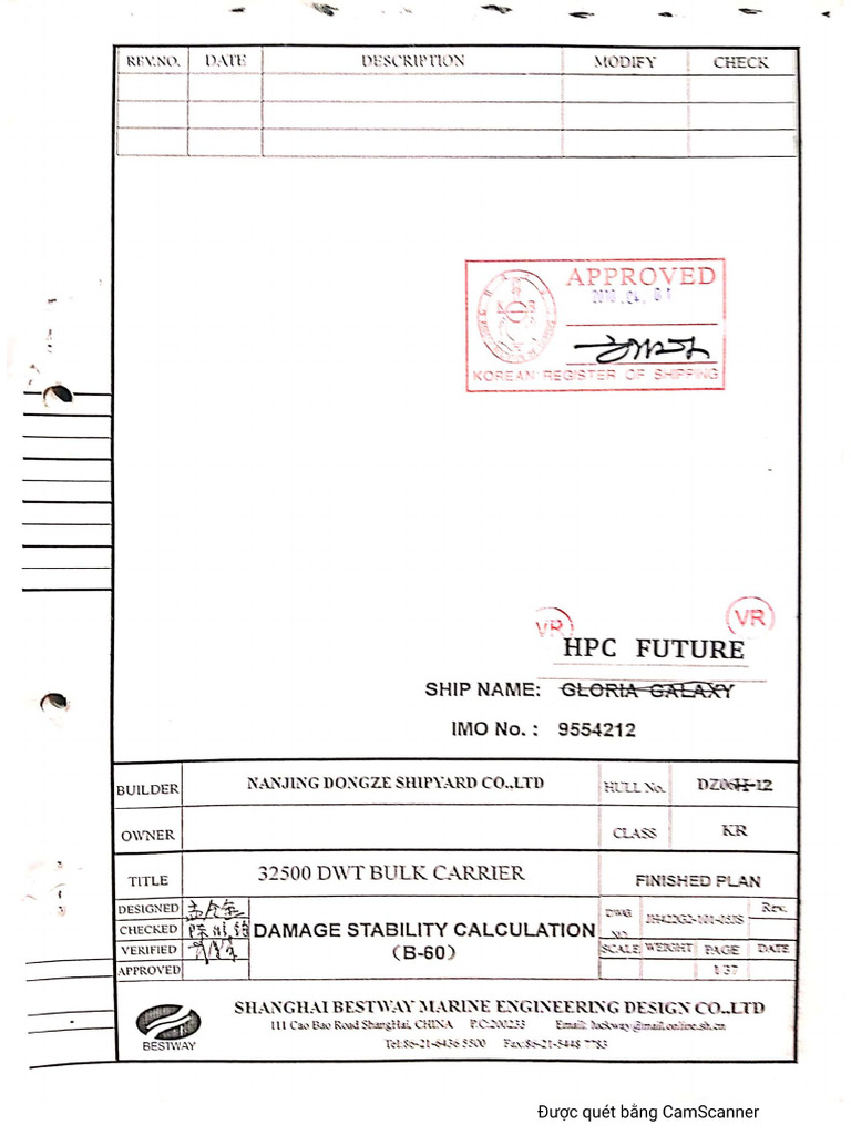 Damage Stability Calculation (B-60) | PDF