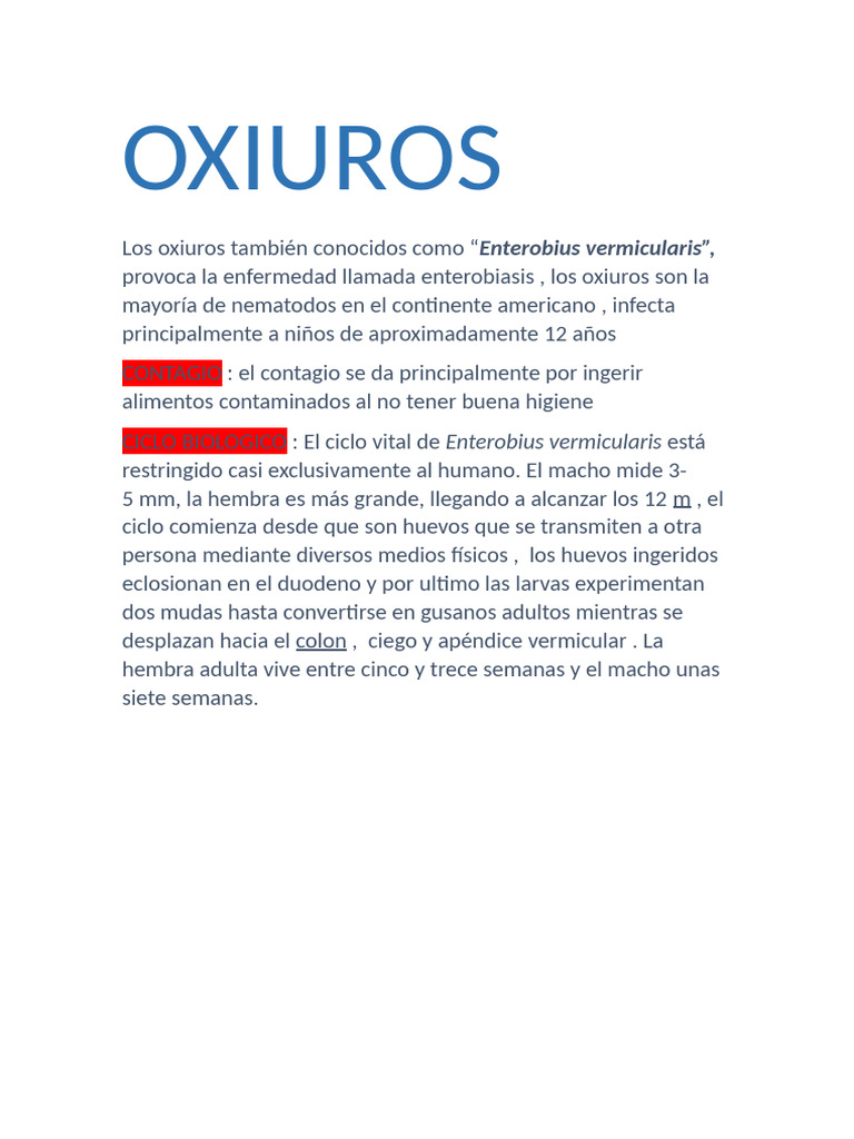 OXIUROS | PDF | Hogar y jardín | Ciencia y matemática