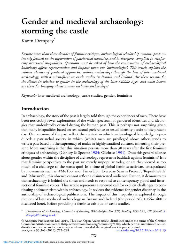Dempsey (2019) Gender and Medieval Archaeology Storming The Castle | PDF | Feminism | Gender Studies