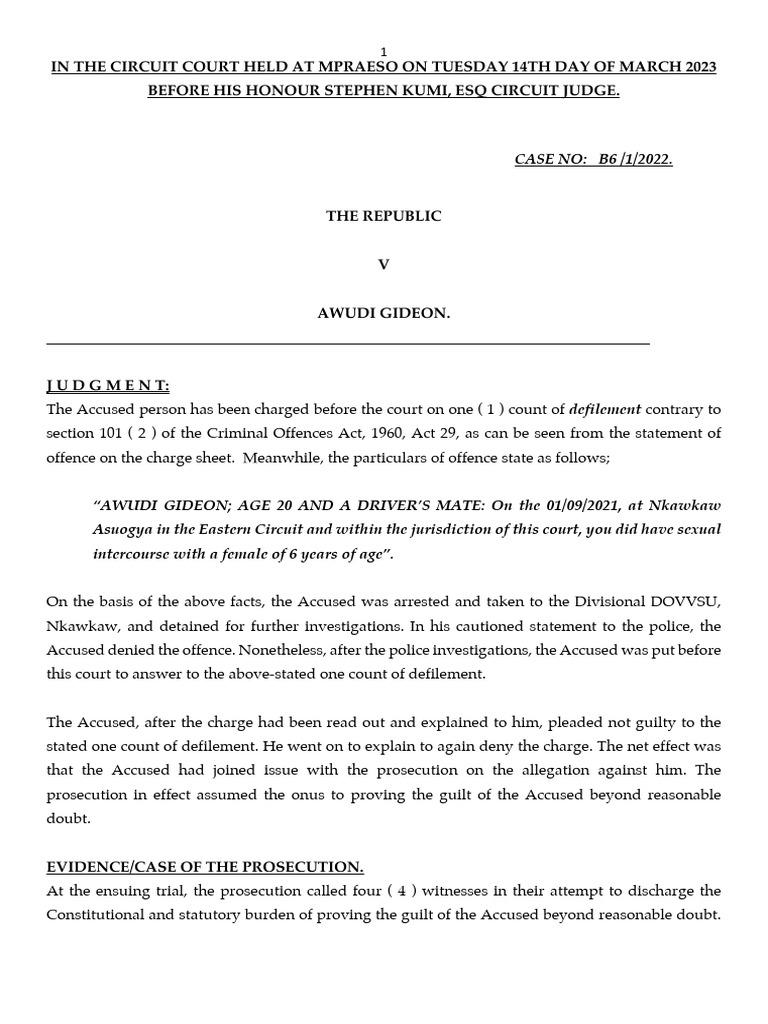 Republic Vrs Awudi 2023 GHACC 290 (14 March 2023) | PDF | Burden Of ...