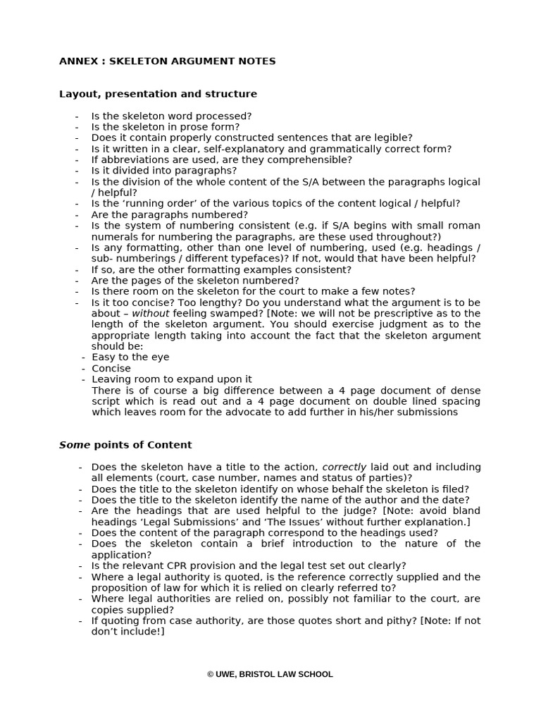 Skeleton Argument Checklist | PDF | Paragraph