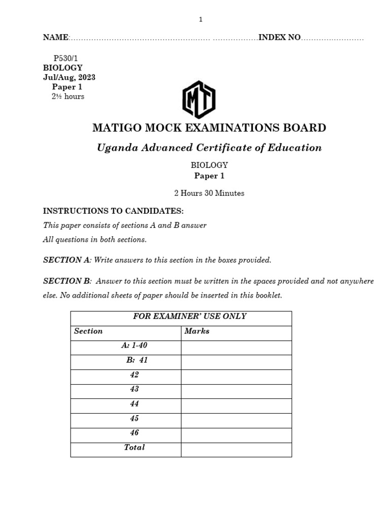 Matigo Mocks Uace Bio 1 2023 QP | PDF | Photosynthesis | Cell (Biology)