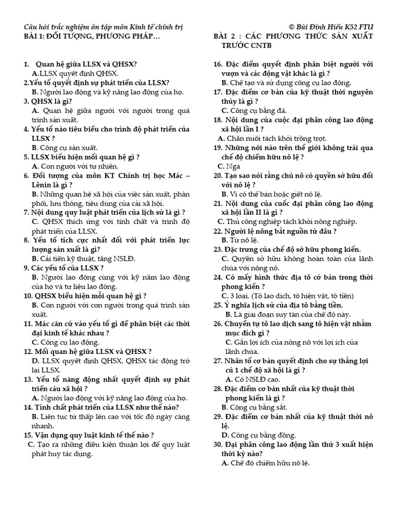 Cau Hoi Trac Nghiem On Tap Kinh Te Mac Lenin | PDF