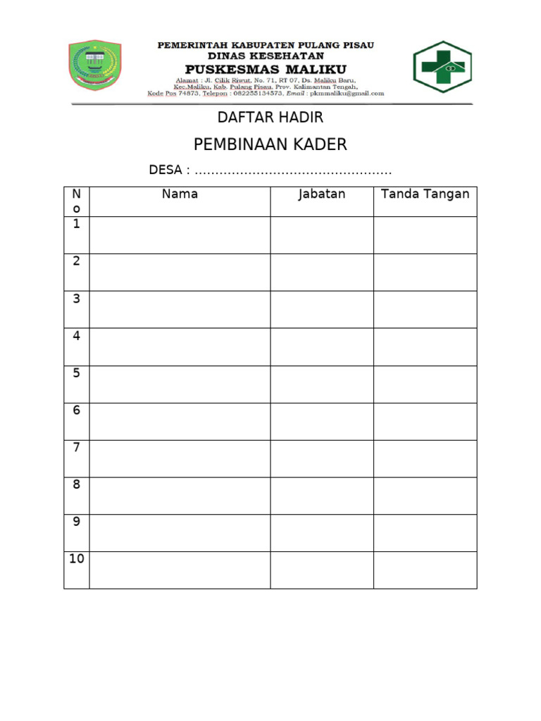 DAFTAR HADIR Pembinaan Kader | PDF