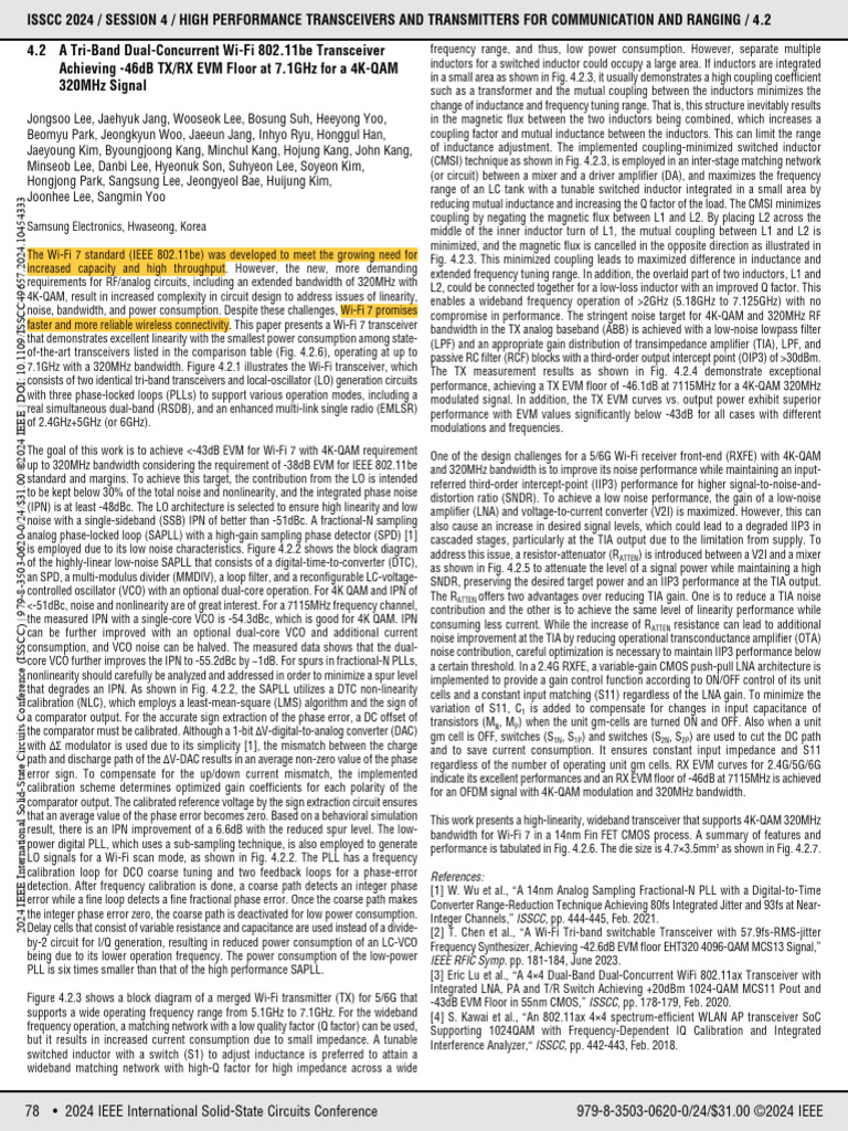 4.2 A Tri-Band Dual-Concurrent Wi-Fi 802.11be Transceiver Achieving - 46dB TX RX EVM Floor at 7 ...