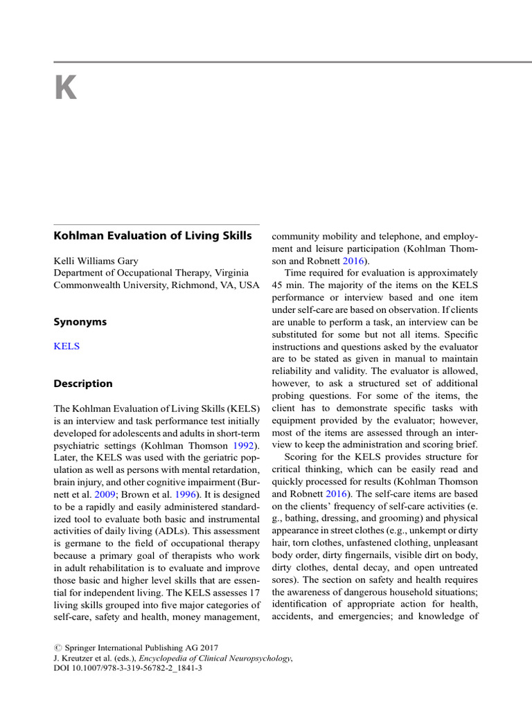 Kohlman Evaluation of Living Skills: Synonyms | PDF | Occupational ...
