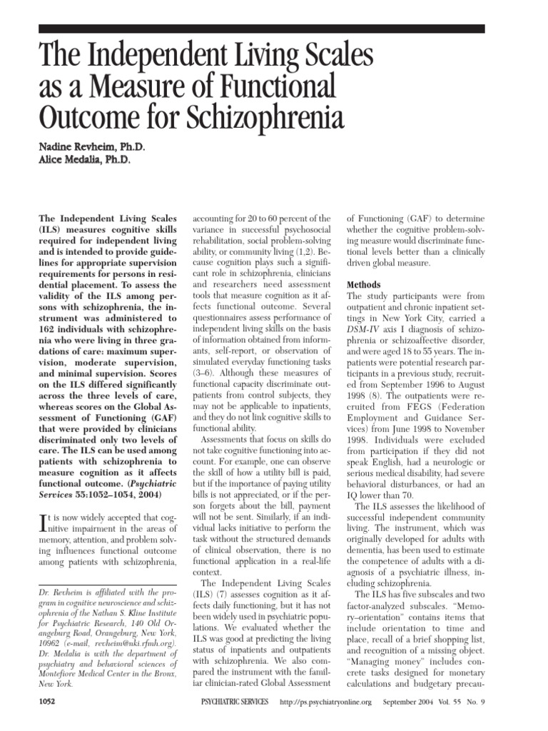 Revheim Medalia 2004 The Independent Living Scales As A Measure of ...