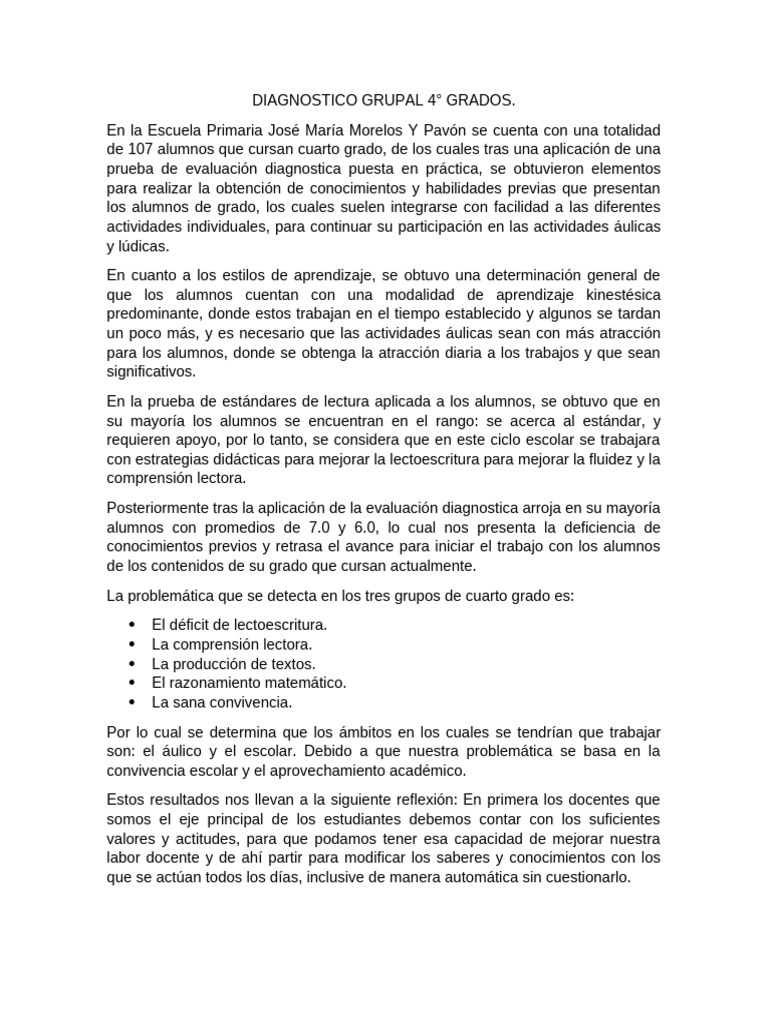 Diagnostico Grupal 4 | PDF | Evaluación | Aprendizaje
