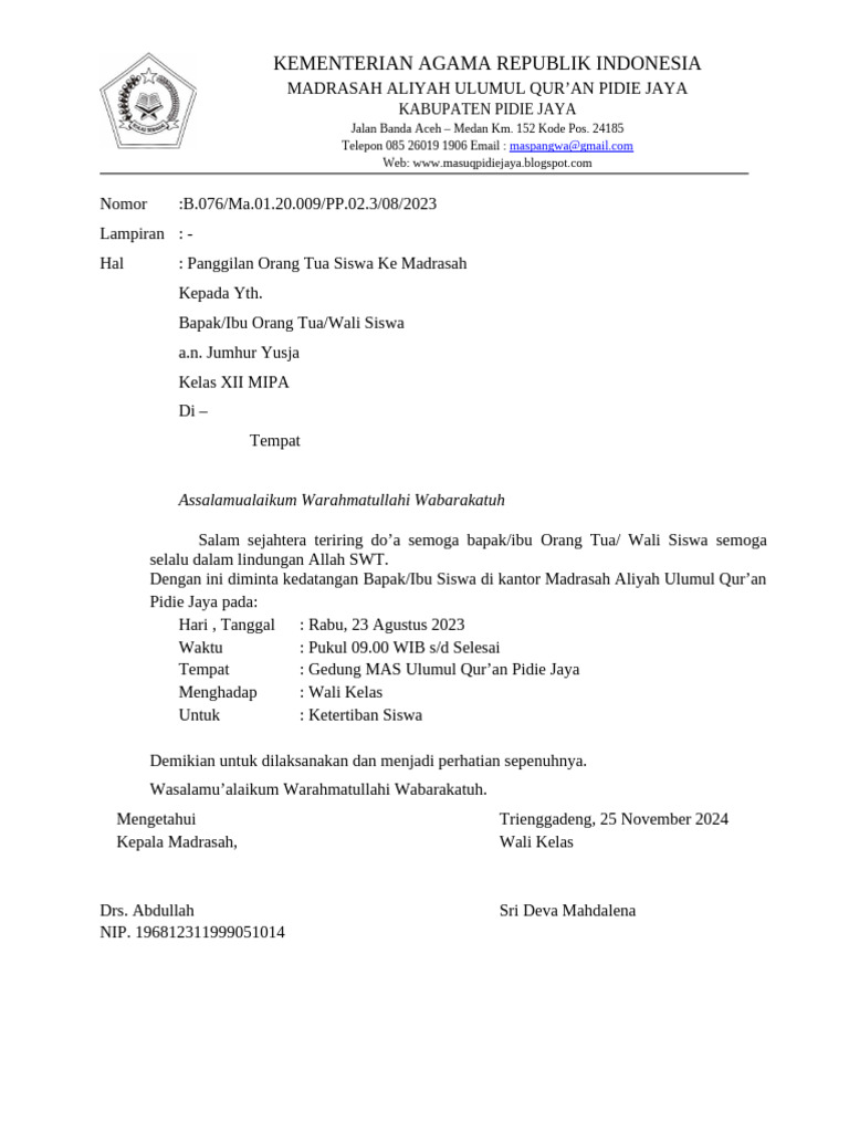 Surat Pemanggilan | PDF