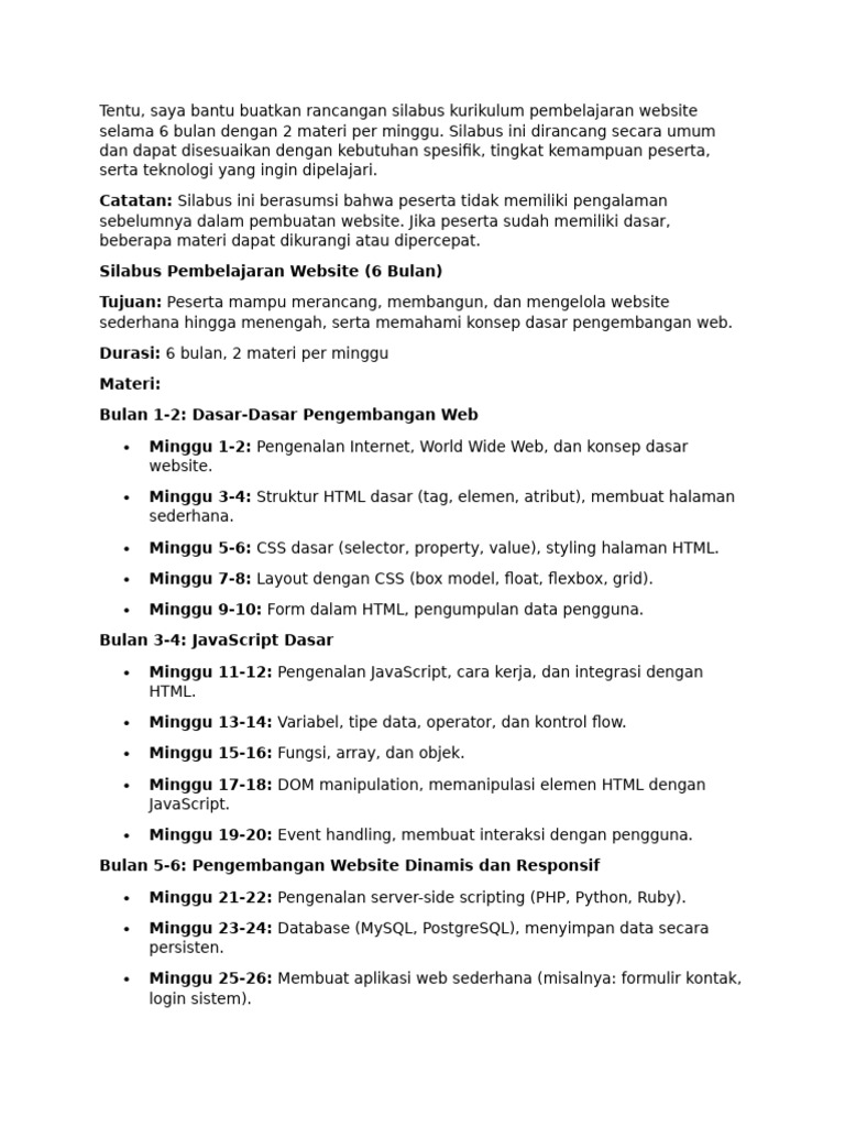 Silabus Kursus Web & WordPress 6 Bulan | PDF | Seni | Komputer