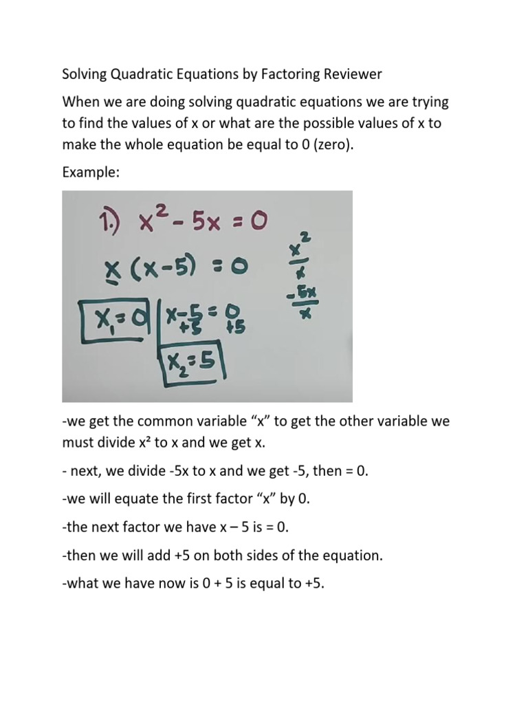 Quadratic Equation Factoring Guide | PDF | Teaching Methods & Materials
