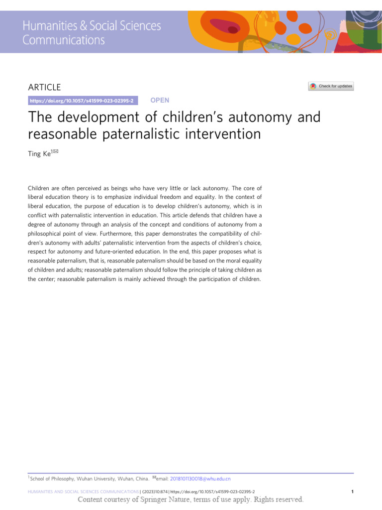 The Development of Childrens Autonomy and Reasona | PDF | Autonomy ...