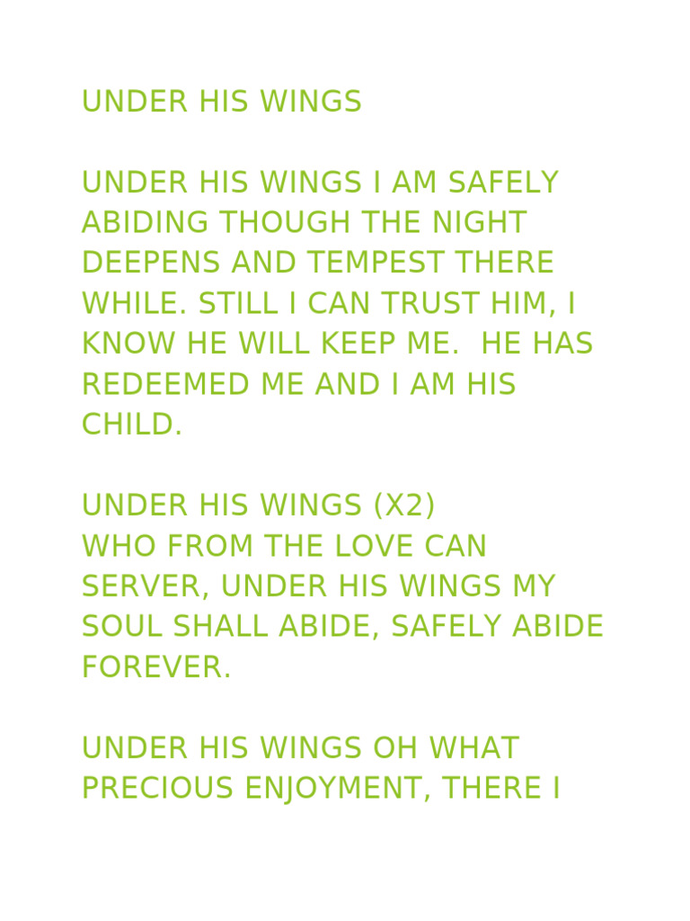 Under His Wings: A Spiritual Hymn | PDF | Religion & Spirituality ...