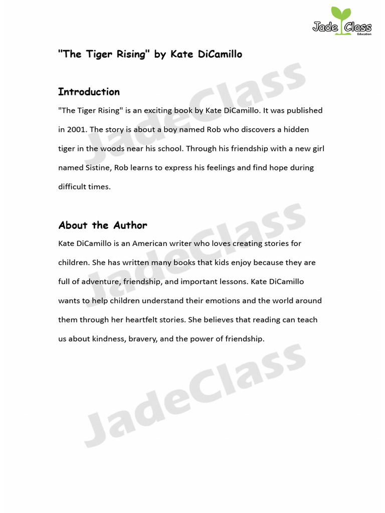 F3-01 The Tiger Rising by Kate DiCamillo | PDF | Friendship