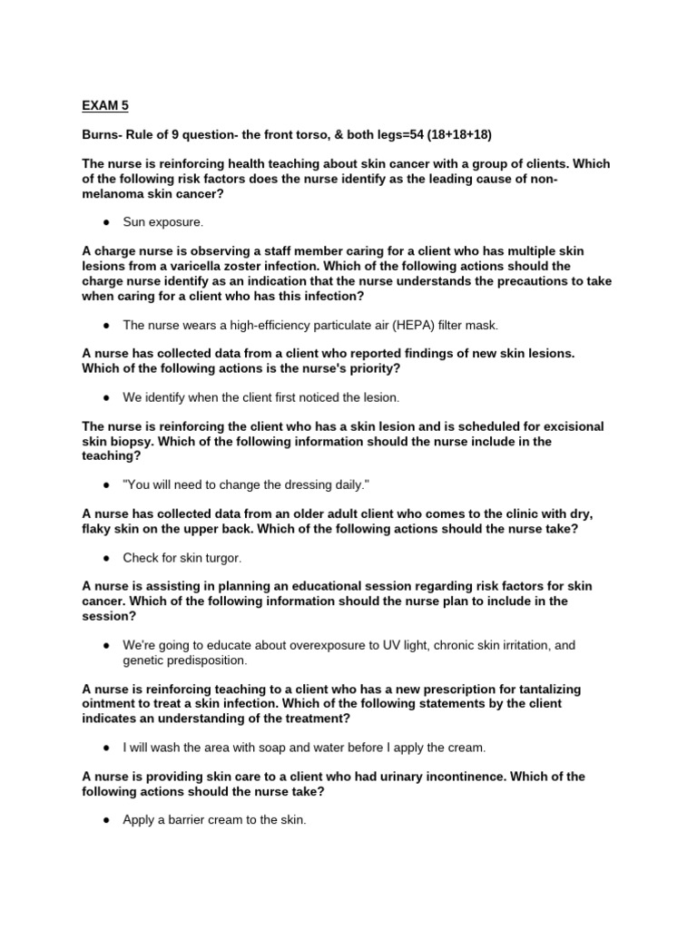 Exam 5 Q&a | PDF | Burn | Diseases And Disorders