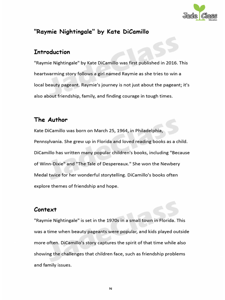 F3-02 Raymie Nightingale by Kate DiCamillo | PDF