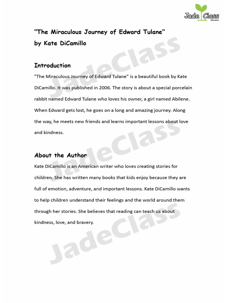 F3-04 The Miraculous Journey of Edward Tulane by Kate DiCamillo | PDF ...