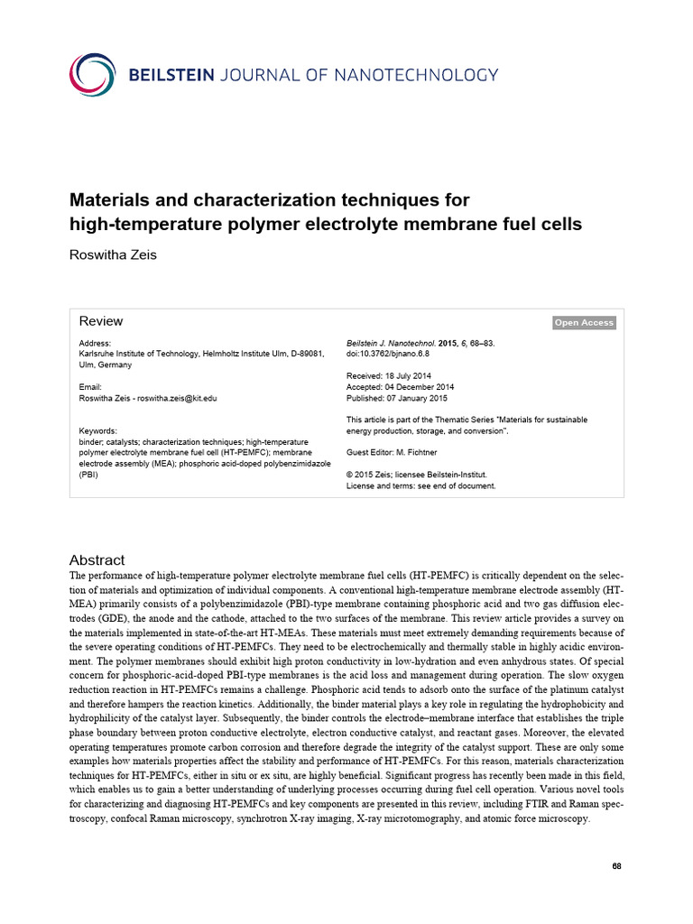 Materials and Characterization Techniques For High-Temperature Polymer Electrolyte Membrane Fuel ...
